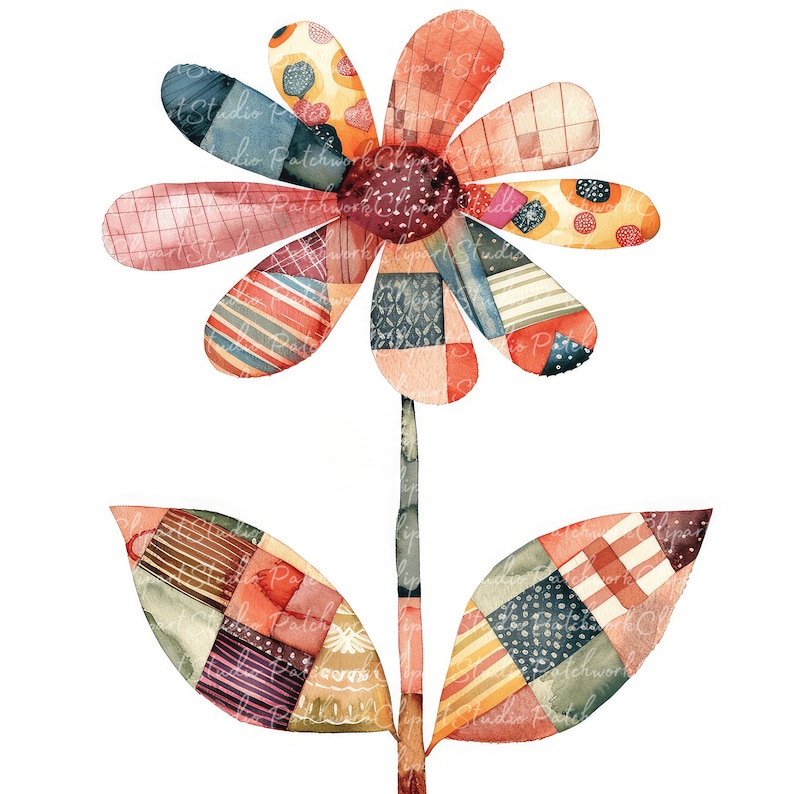 10 Flowers Clipart Bundle, PNG & JPG, Printable Patchwork Flower ...