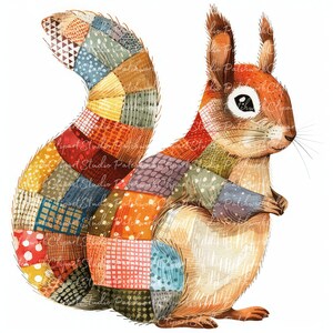 10 Squirrels Clipart Bundle, PNG & JPG, Printable Patchwork Squirrel ...