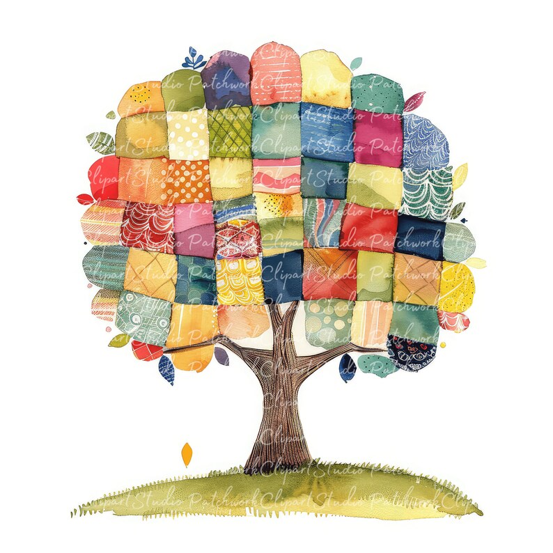10 Trees Clipart Bundle, PNG & JPG, Printable Patchwork Tree ...