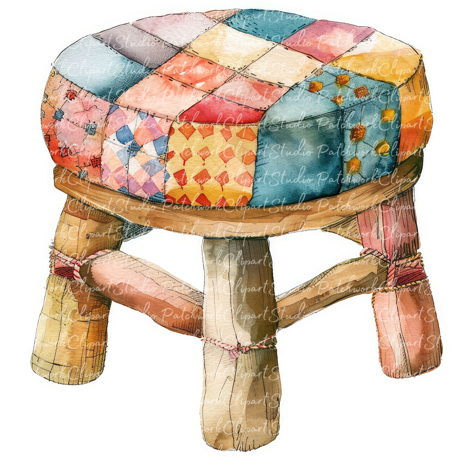 10 Stools Clipart Bundle, PNG & JPG, Printable Patchwork Stool ...