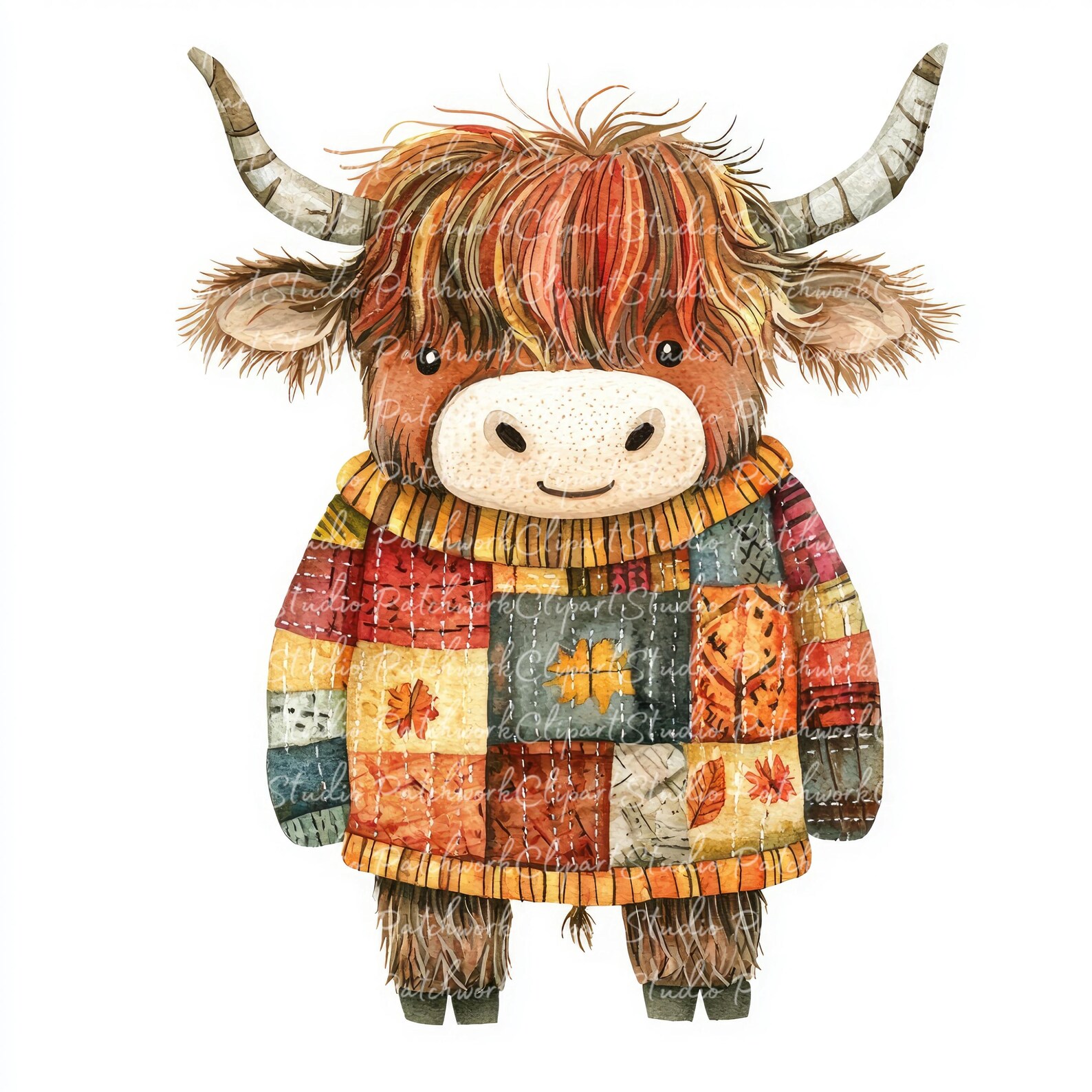 10 Autumn Highland Cow Clipart Bundle, PNG & JPG, Printable Patchwork ...