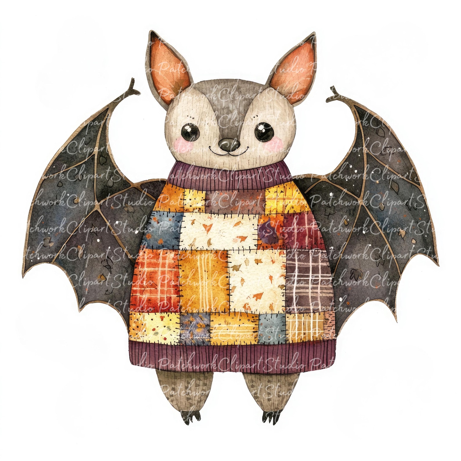 10 Autumn Bat Clipart Bundle, PNG & JPG, Printable Patchwork, Bat in ...