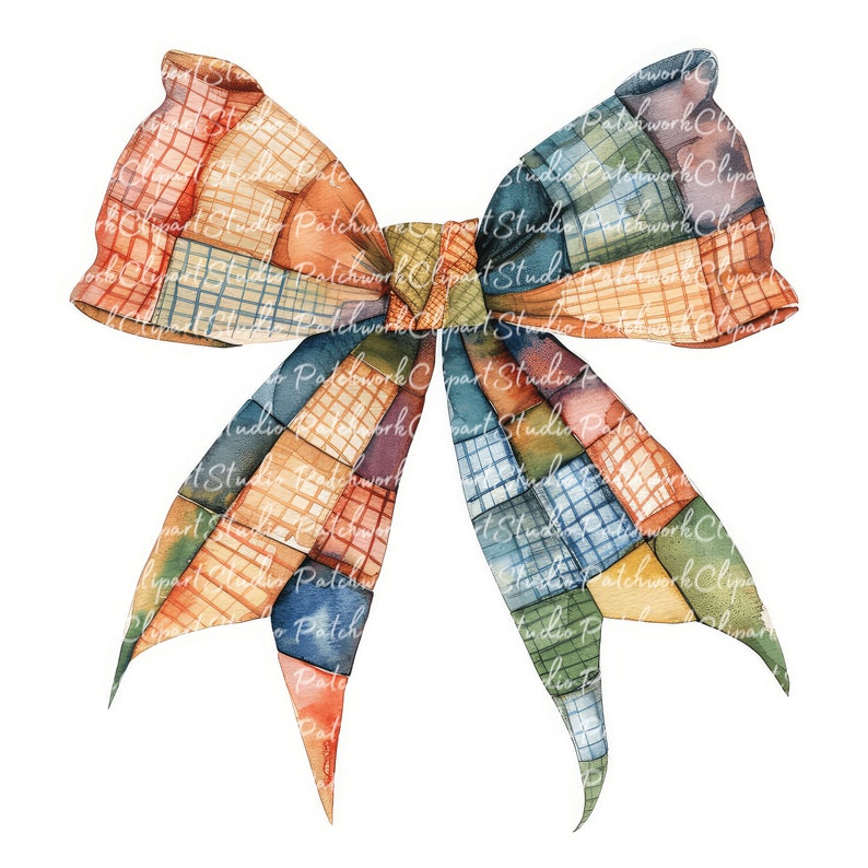 10 Bows Clipart Bundle, PNG & JPG, Printable Patchwork Bow ...