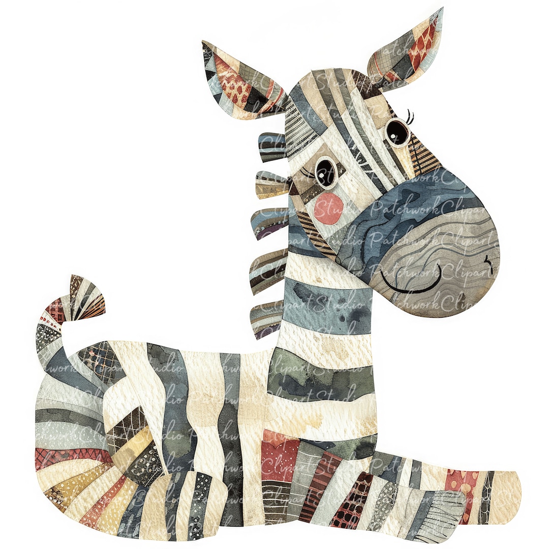 10 Zebras Clipart Bundle, PNG & JPG, Printable Patchwork Zebra ...