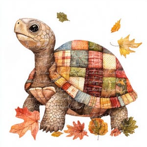 10 Autumn Turtle Clipart Bundle, PNG & JPG, Printable Patchwork, Turtle ...