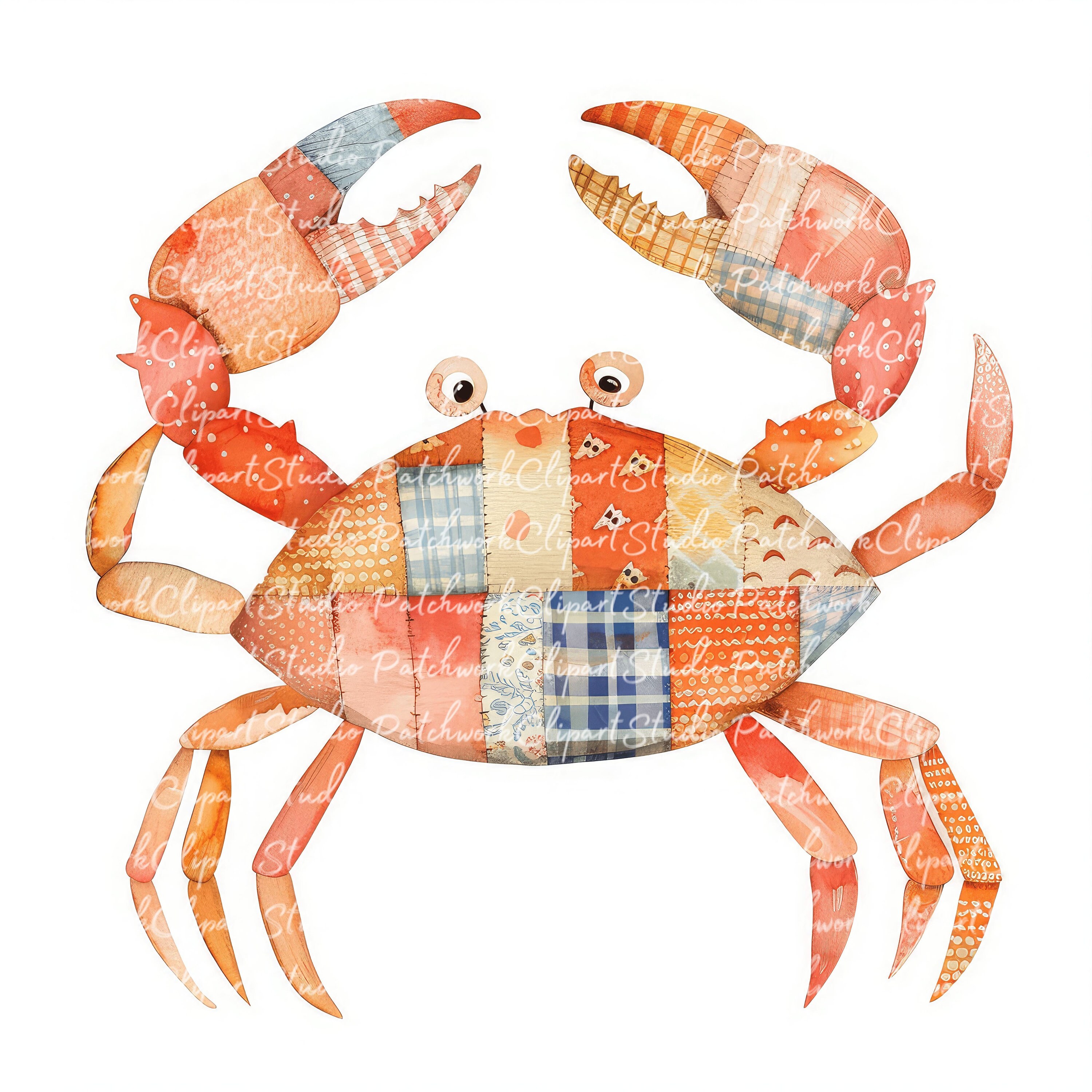 10 Crabs Clipart Bundle, PNG & JPG, Printable Patchwork Crab, Sea ...