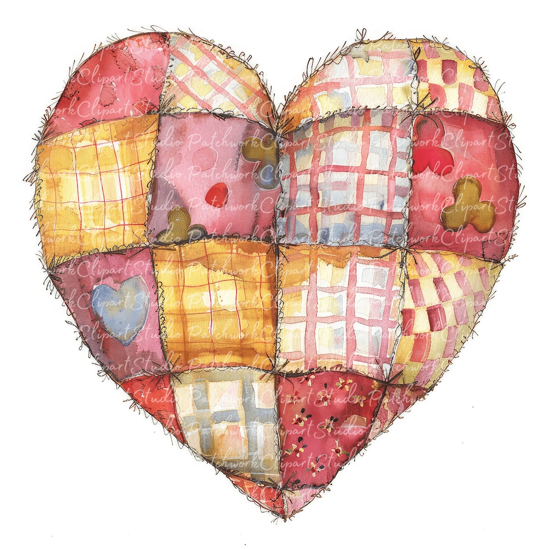 10 Hearts Clipart Bundle, PNG & JPG, Printable Patchwork Heart ...