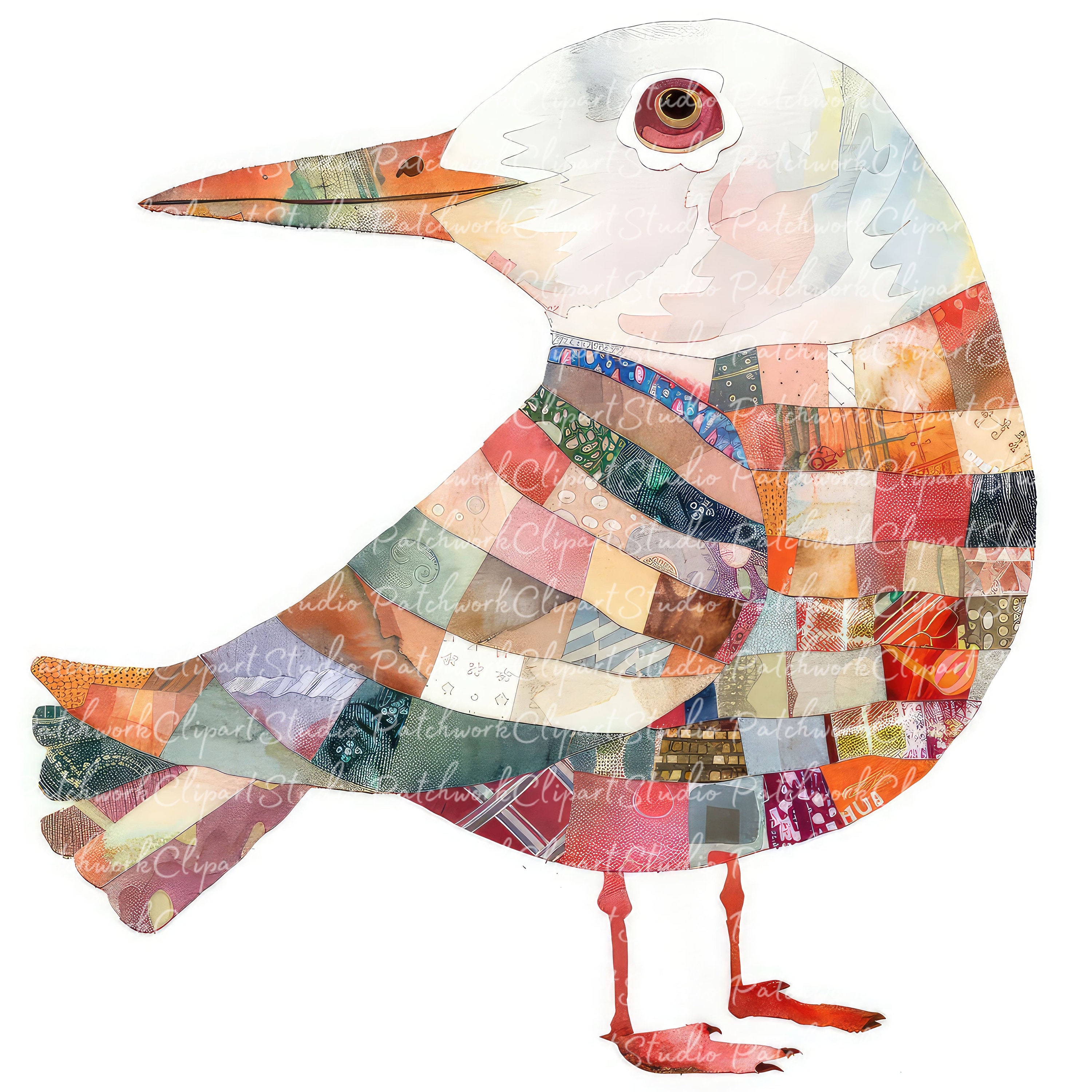 10 Seagull Clipart Bundle, Printable Patchwork Seagulls, Quilted Gull ...