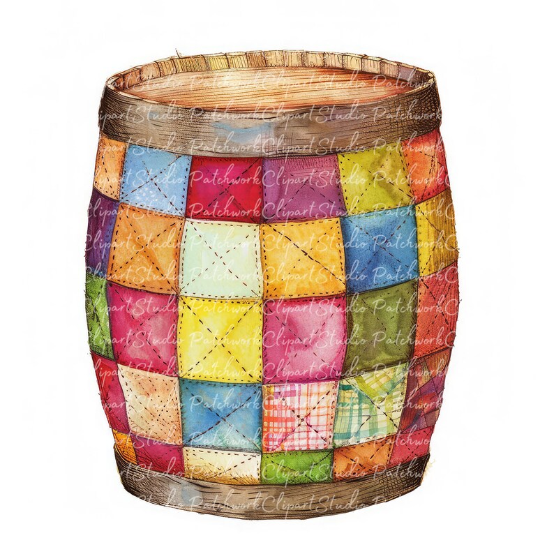 10 Barrels Clipart Bundle, PNG & JPG, Printable Patchwork Barrel ...