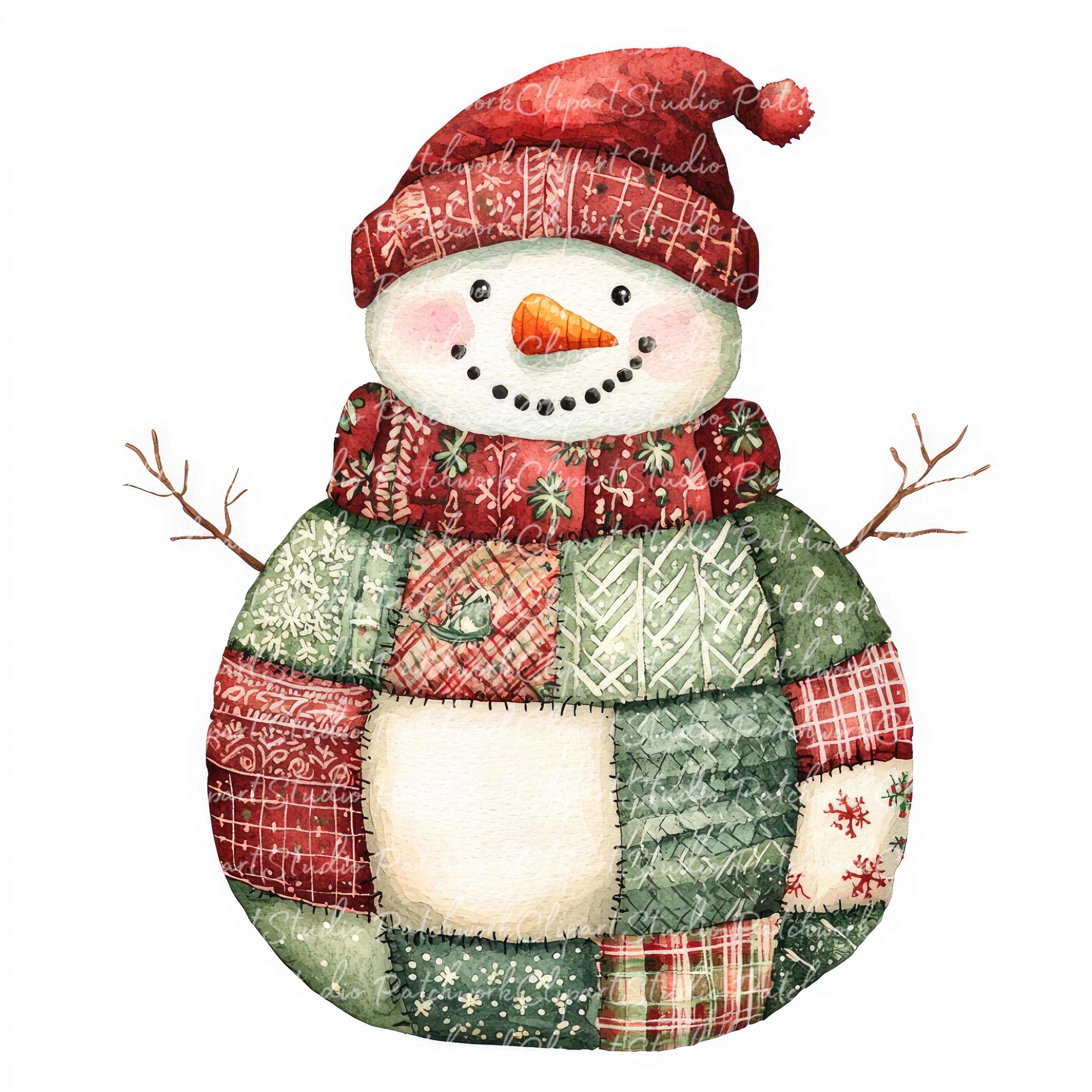 10 Snowman Clipart Bundle, PNG & JPG, Printable Patchwork, Winter ...