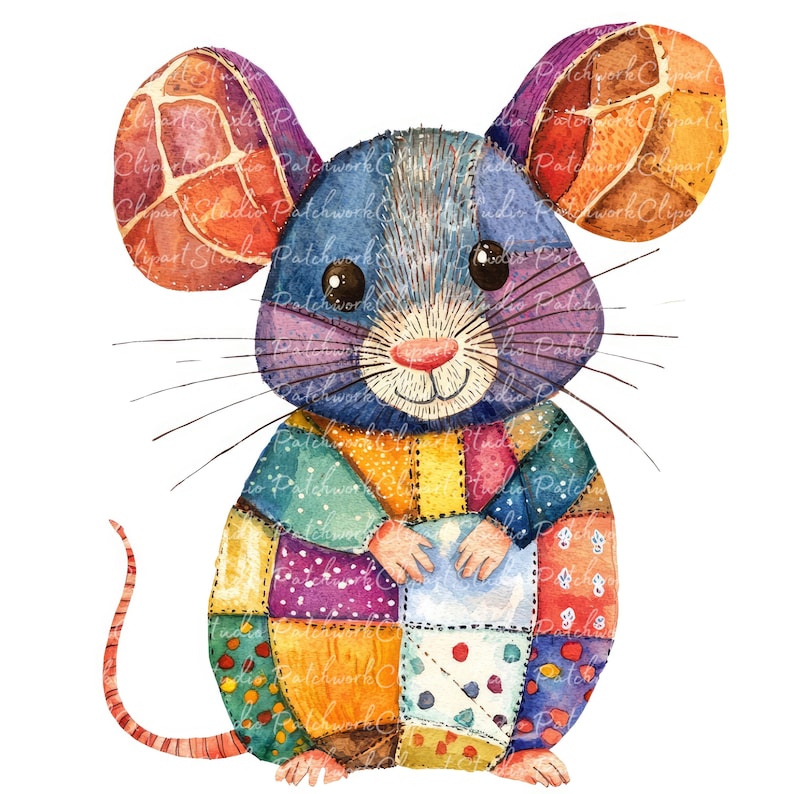 10 Mice Clipart Bundle, PNG & JPG, Printable Patchwork Mouse ...