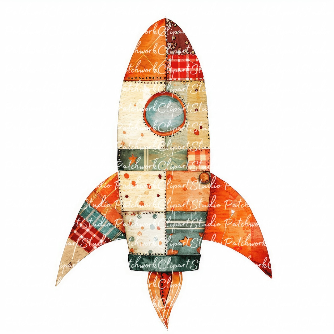 10 Rockets Clipart Bundle, PNG & JPG, Printable Patchwork Rocket ...