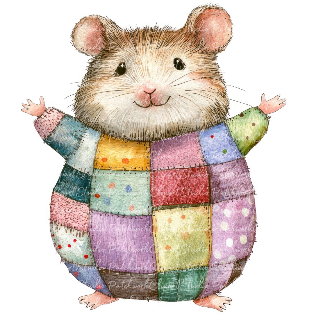 10 Hamsters Clipart Bundle, PNG & JPG, Printable Patchwork Hamster ...
