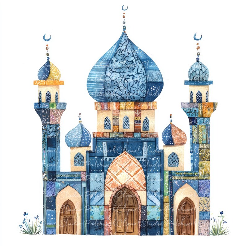 10 Mosque Clipart Bundle, PNG & JPG, Printable Patchwork, Islamic ...