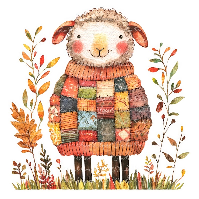 10 Autumn Sheep Clipart Bundle, PNG & JPG, Printable Patchwork, Sheep ...
