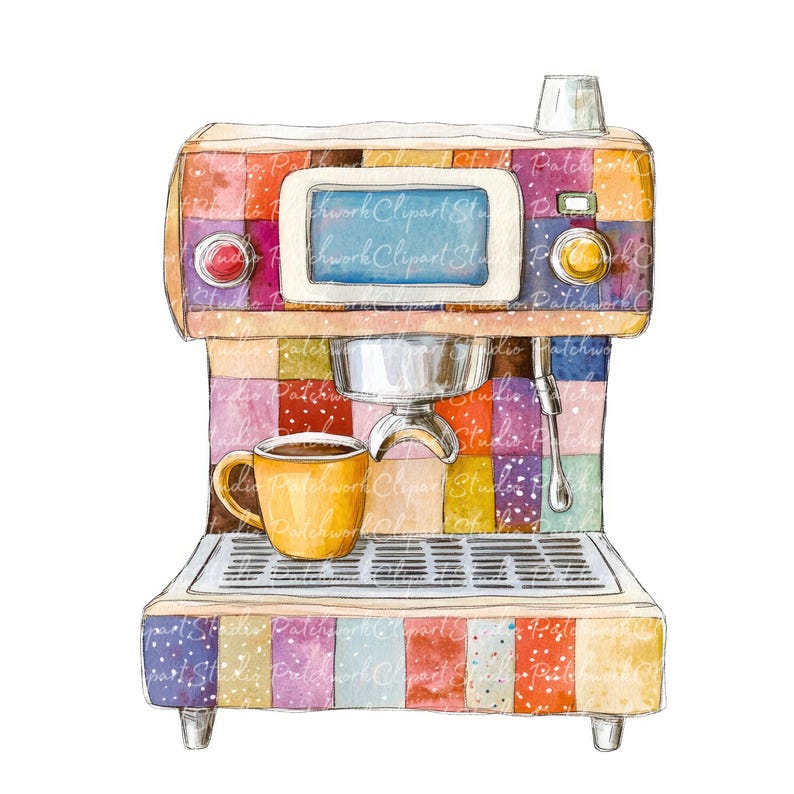 10 Coffee Machine Clipart Bundle, PNG & JPG, Printable Patchwork Coffee ...