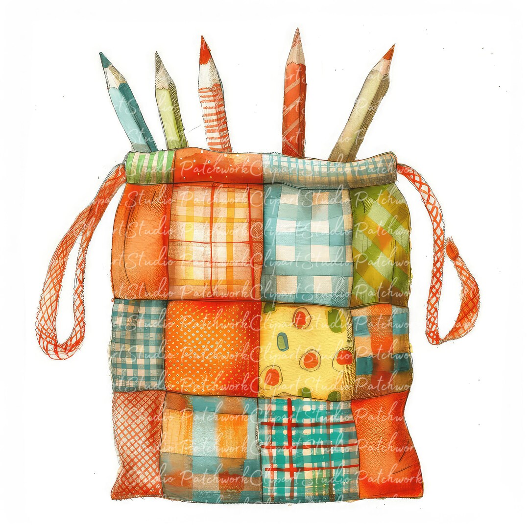 10 Pencil Case Clipart Bundle, Printable Patchwork Pencil Bag, Quilted ...