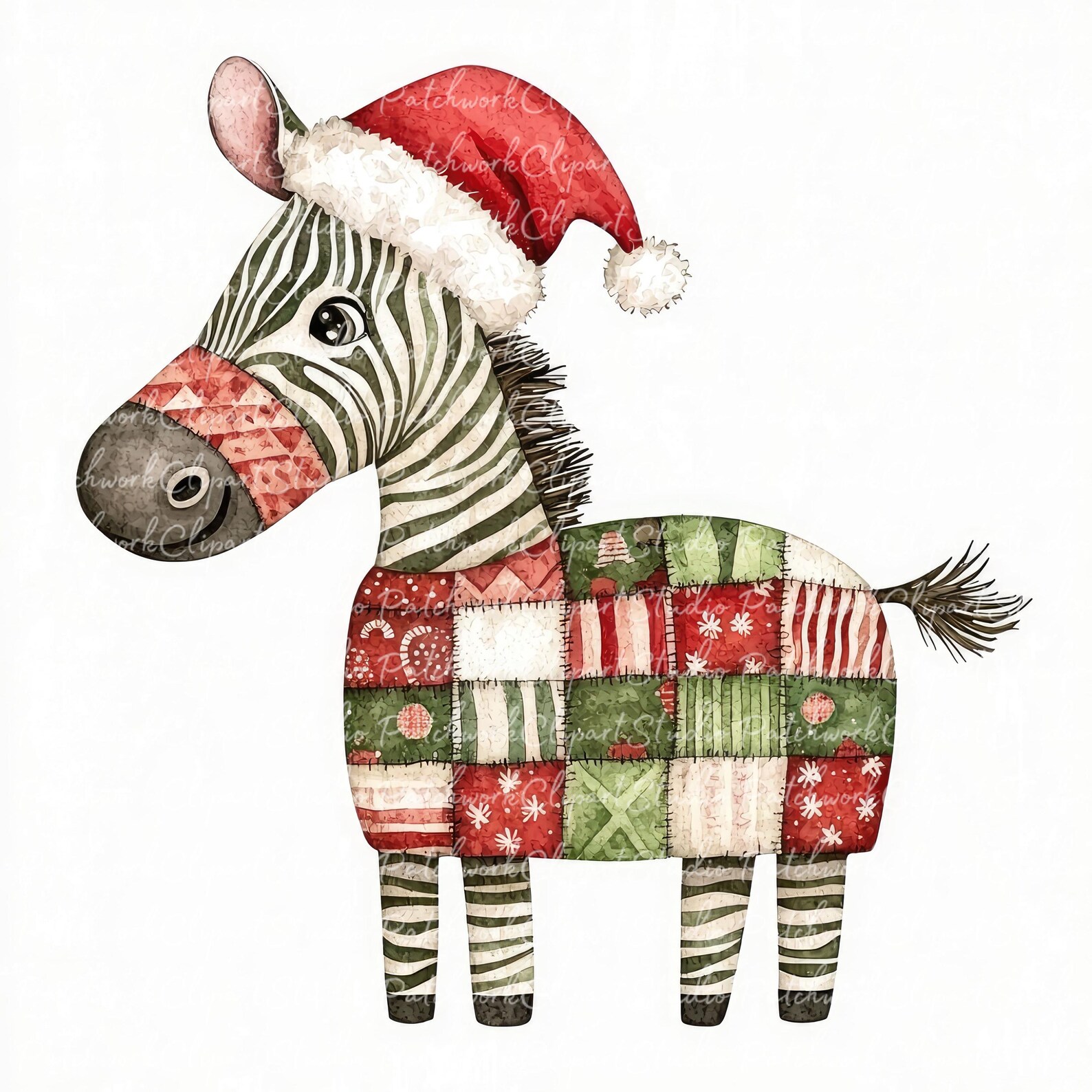 10 Christmas Zebra Clipart Bundle, PNG & JPG, Printable Patchwork ...