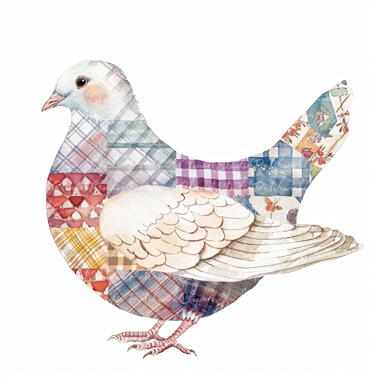 10 Doves Clipart Bundle, PNG & JPG, Printable Patchwork Dove ...