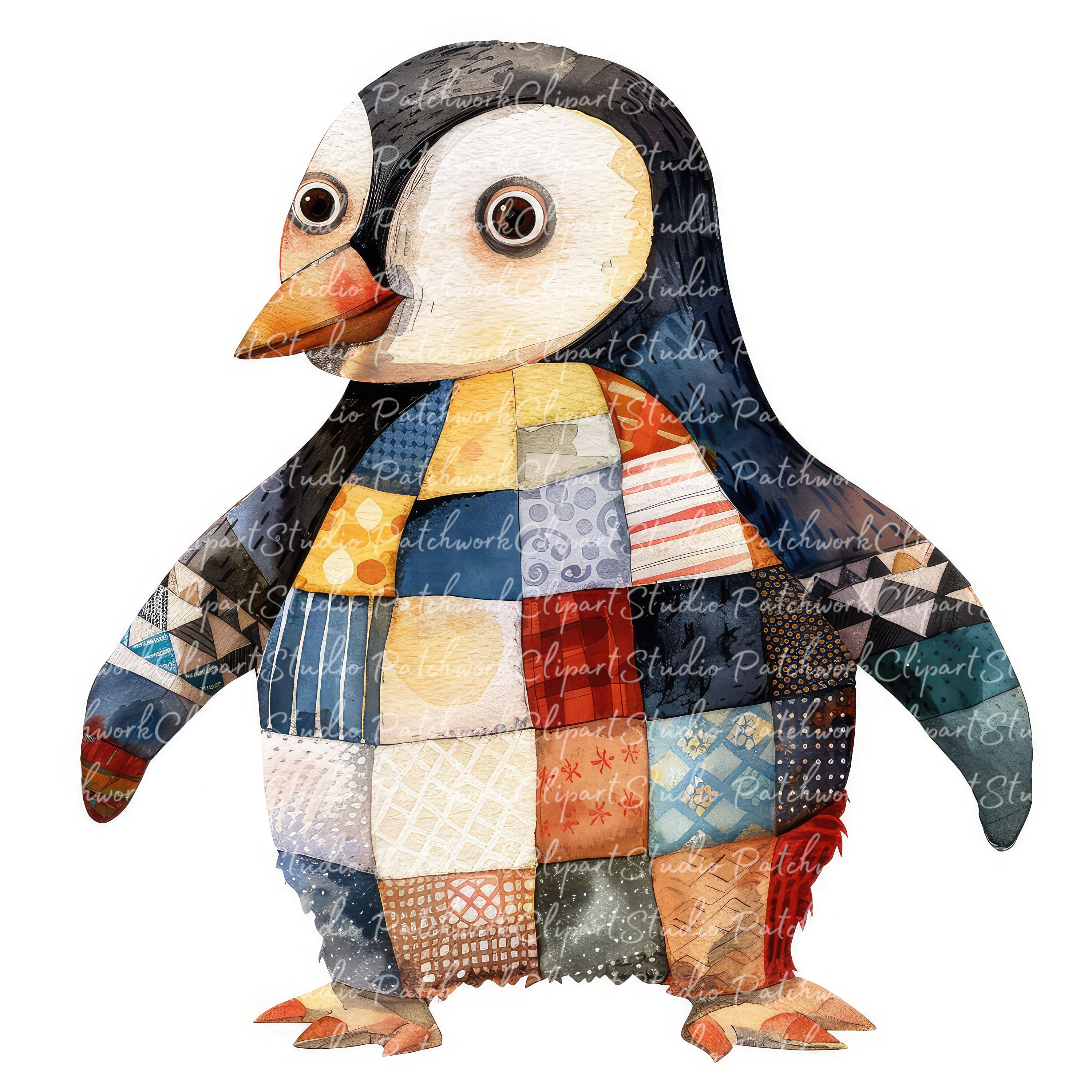 10 Penguins Clipart Bundle, PNG & JPG, Printable Patchwork Penguin ...