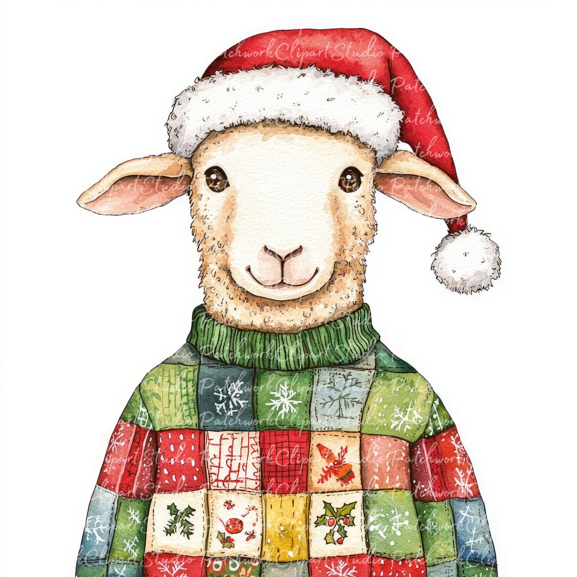10 Christmas Sheep Clipart Bundle, PNG & JPG, Printable Patchwork, XMAS ...
