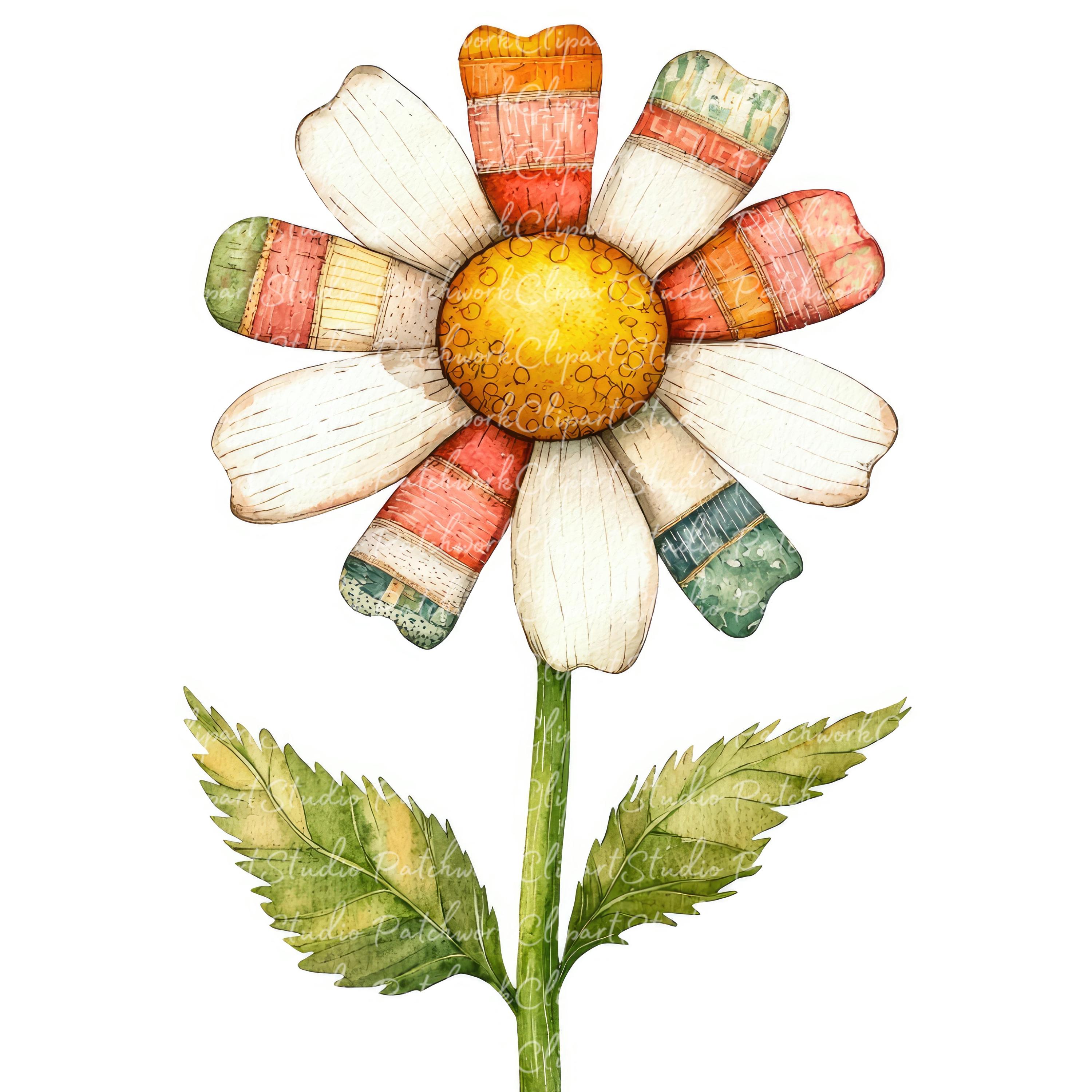 10 Chamomile Flower Clipart Bundle, PNG & JPG, Printable Patchwork ...