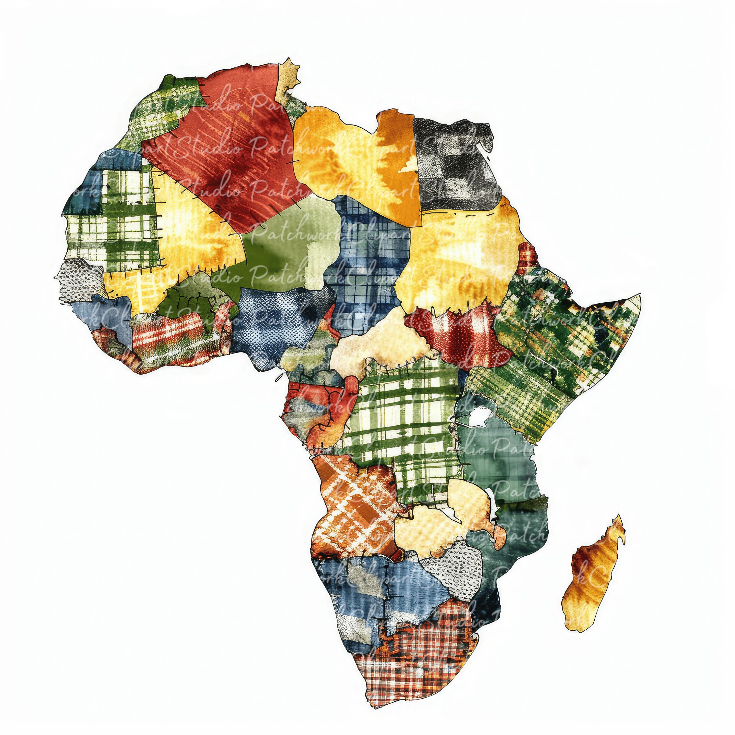 10 Africa Clipart Bundle, PNG & JPG, Printable Patchwork African ...