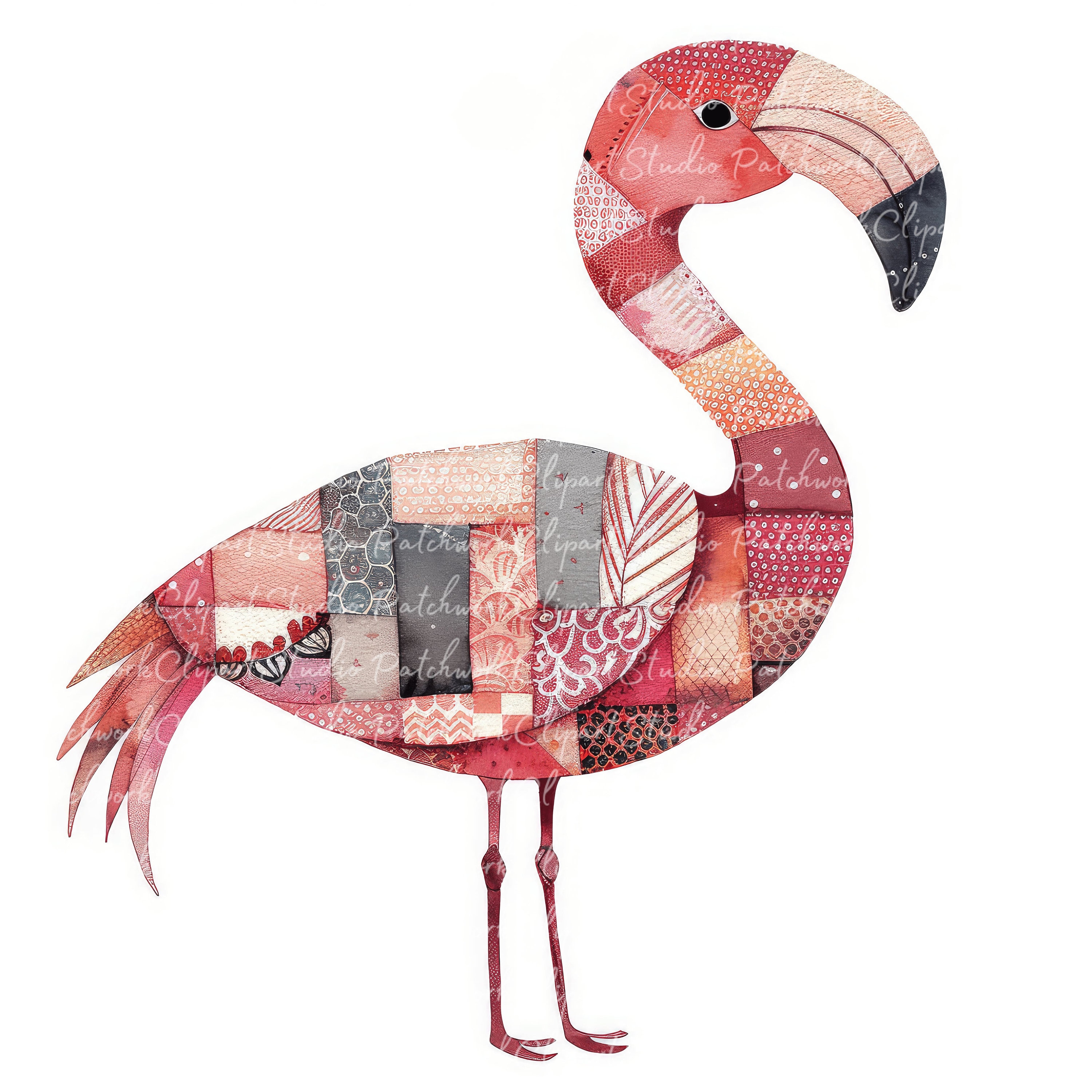 10 Flamingos Clipart Bundle, Printable Patchwork Flamingo, Quilted ...