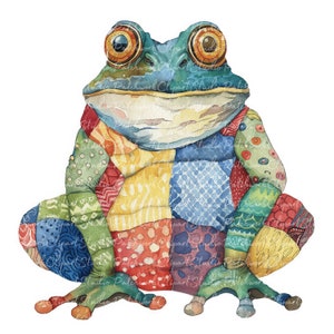 10 Frogs Clipart Bundle, PNG & JPG, Printable Patchwork Frog ...