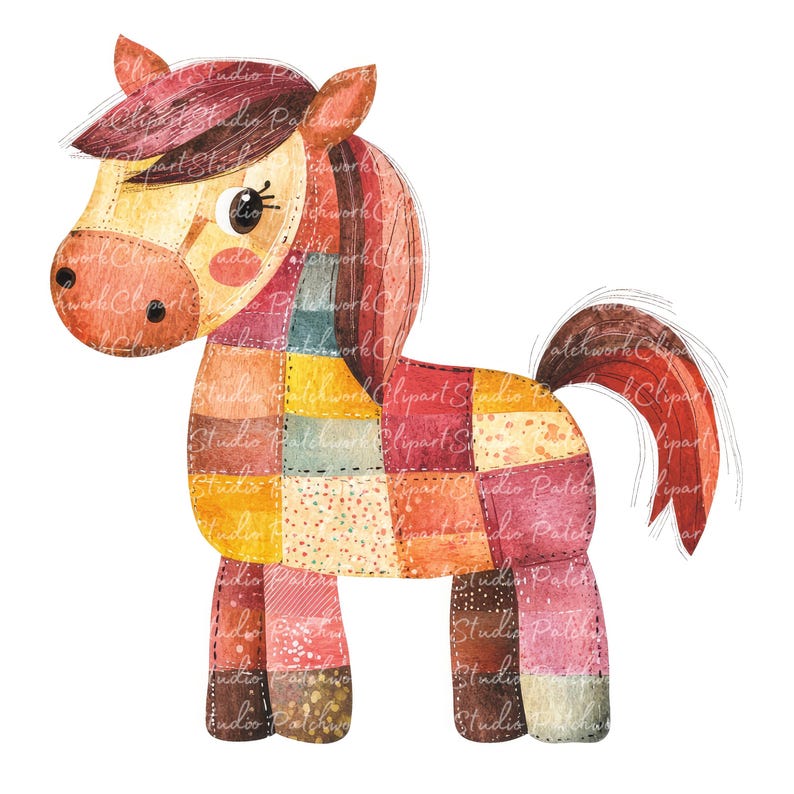 10 Pony Clipart Bundle, PNG & JPG, Printable Patchwork Pony ...