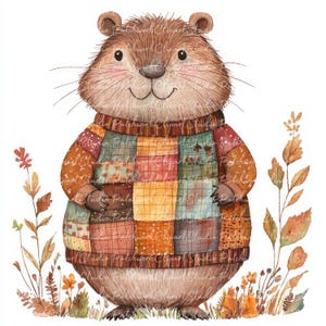10 Autumn Beaver Clipart Bundle, PNG & JPG Printable Patchwork, Beaver ...