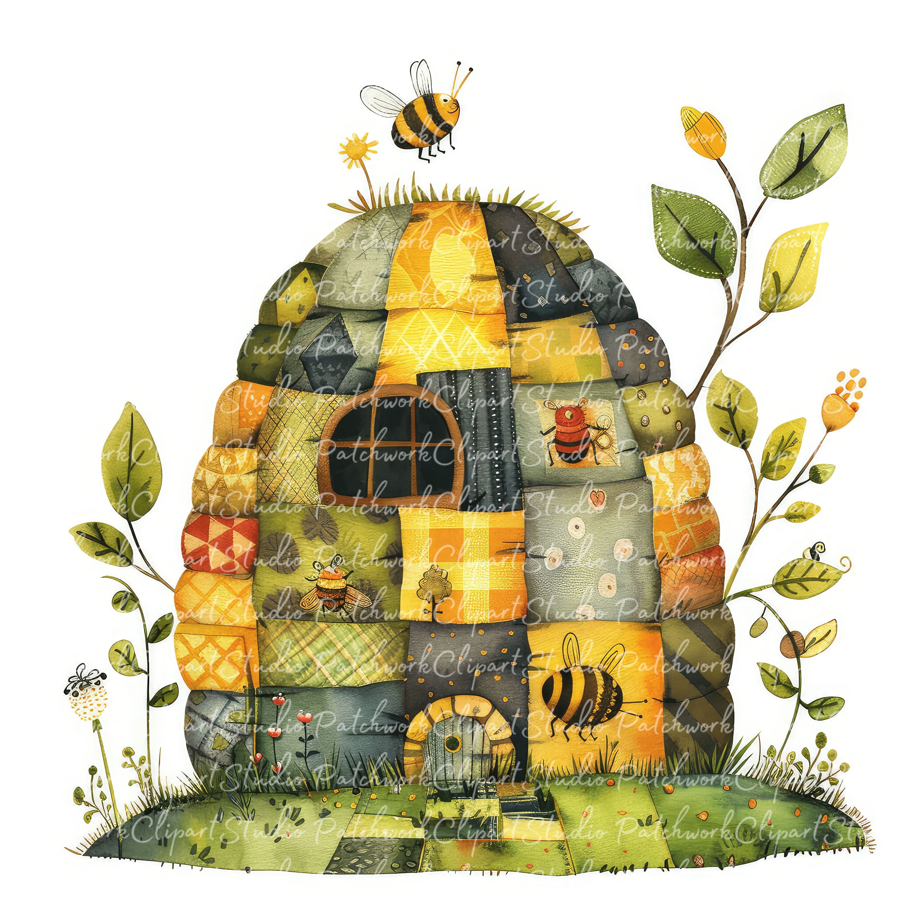 10 Beehives Clipart Bundle, PNG & JPG, Printable Patchwork Beehive ...
