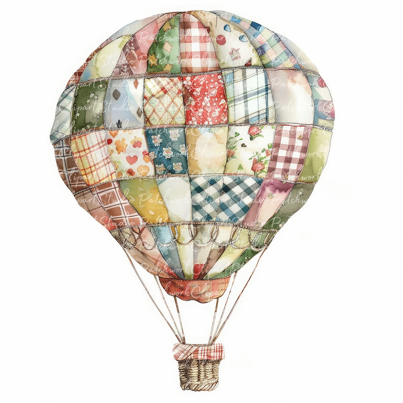 10 Hot Air Balloon Clipart Bundle, PNG & JPG, Printable Patchwork ...