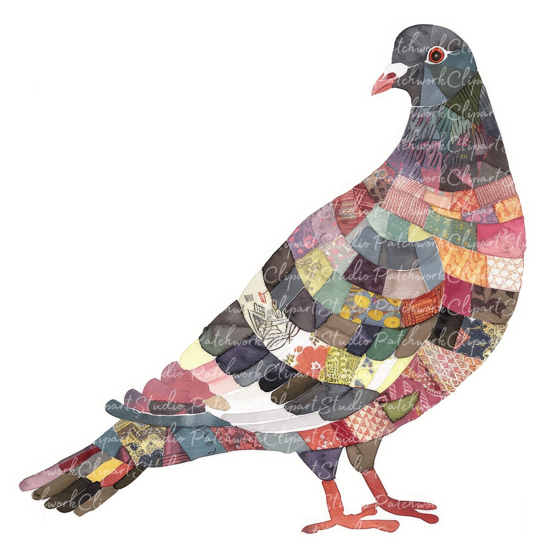 10 Pigeons Clipart Bundle, PNG & JPG, Printable Patchwork Pigeon ...