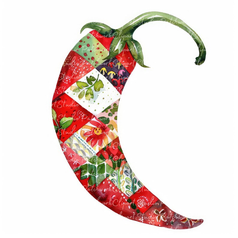 10 Hot Peppers Clipart Bundle, PNG & JPG, Printable Patchwork Pepper ...