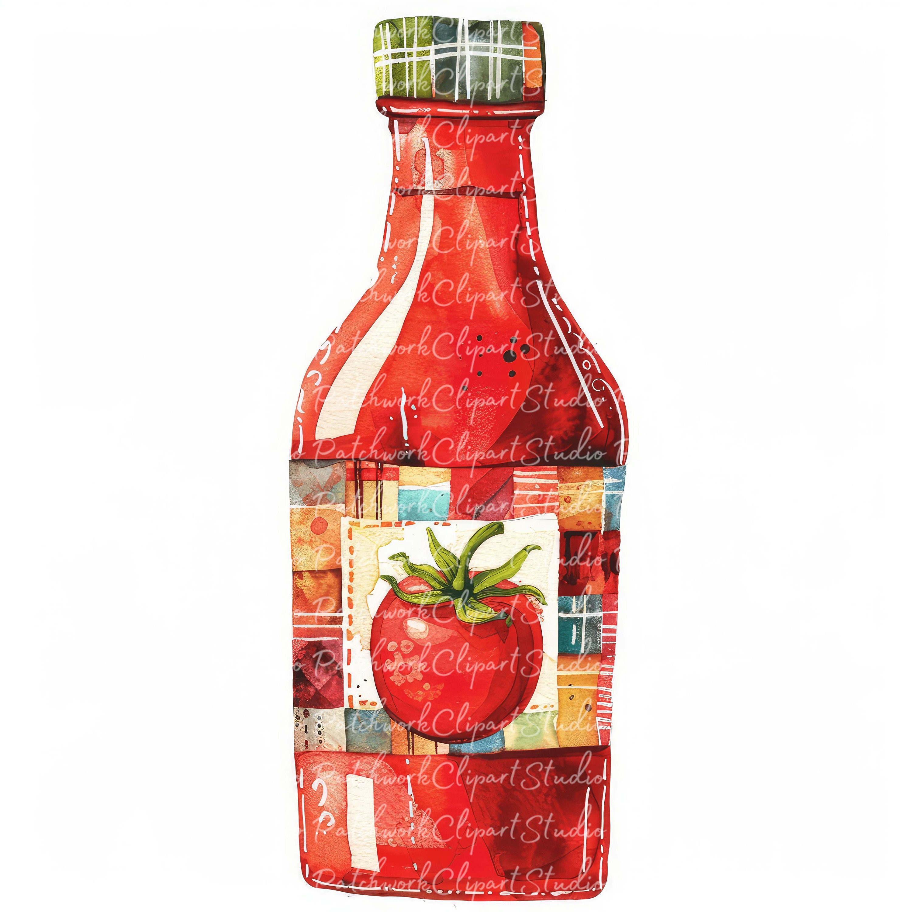 Tomato Ketchup Clipart Bundle Printable Ketchup Quilted Fabric Illustrations Digital Download
