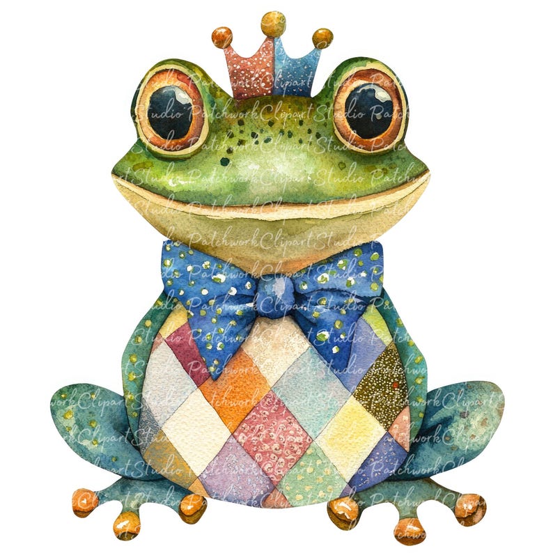 10 Frog Prince Clipart Bundle, PNG & JPG, Printable Patchwork Frog ...