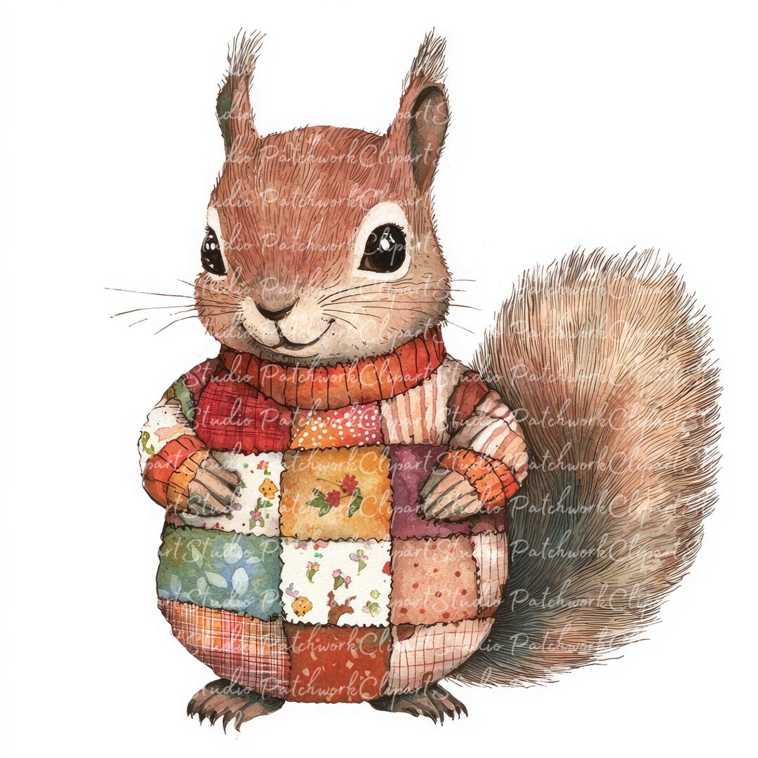 10 Autumn Squirrel Clipart Bundle, PNG & JPG, Printable Patchwork ...