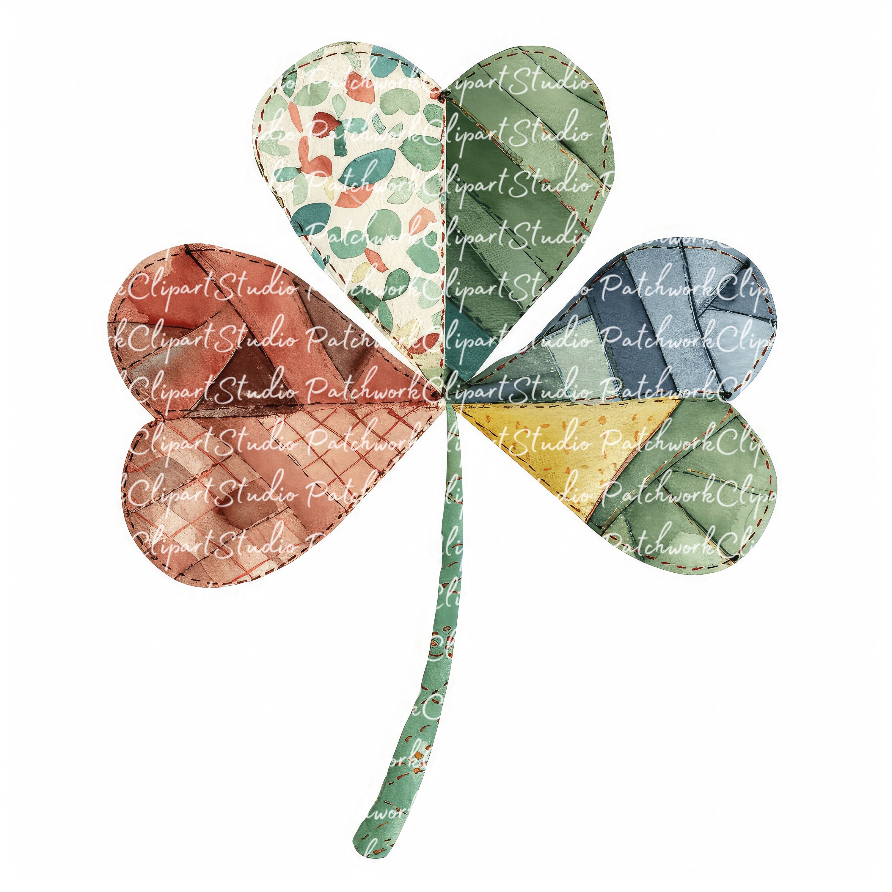 10 Shamrock Clipart Bundle, Printable Patchwork Shamrocks, Quilted ...