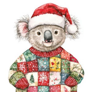 10 Christmas Koala Clipart Bundle, PNG & JPG, Printable Patchwork, XMAS ...