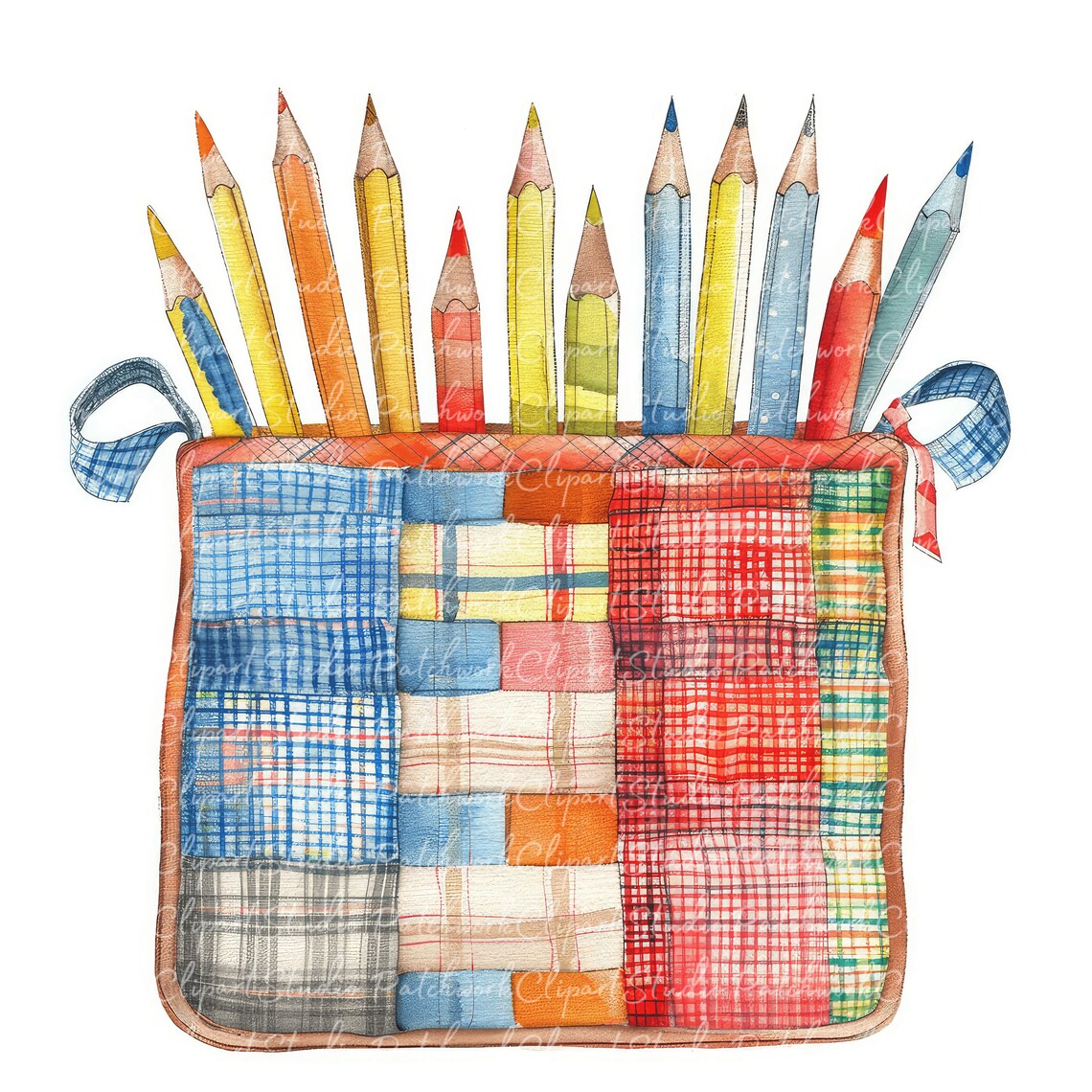 10 Pencil Case Clipart Bundle, PNG & JPG, Printable Patchwork Pencil ...