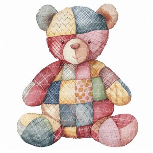 10 Teddybear Clipart Bundle, PNG & JPG, Printable Patchwork Teddy ...