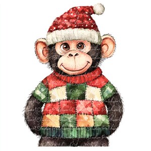 10 Christmas Monkey Clipart Bundle, PNG & JPG, Printable Patchwork ...