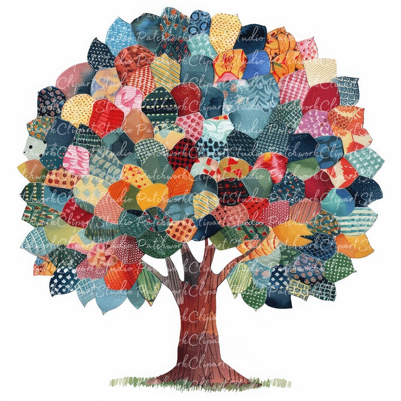 10 Trees Clipart Bundle, PNG & JPG, Printable Patchwork Tree ...