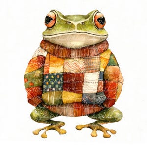 10 Autumn Frog Clipart Bundle, PNG & JPG, Printable Patchwork, Frog in ...