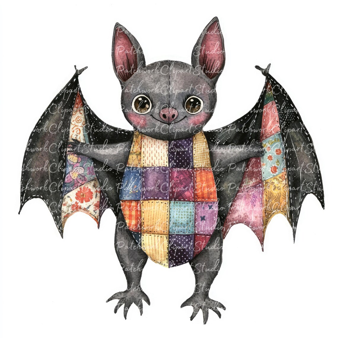 10 Bat Clipart Bundle, PNG & JPG, Printable Patchwork, Spooky Halloween ...