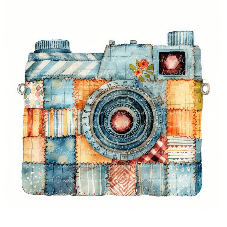 10 Cameras Clipart Bundle, PNG & JPG, Printable Patchwork Camera ...