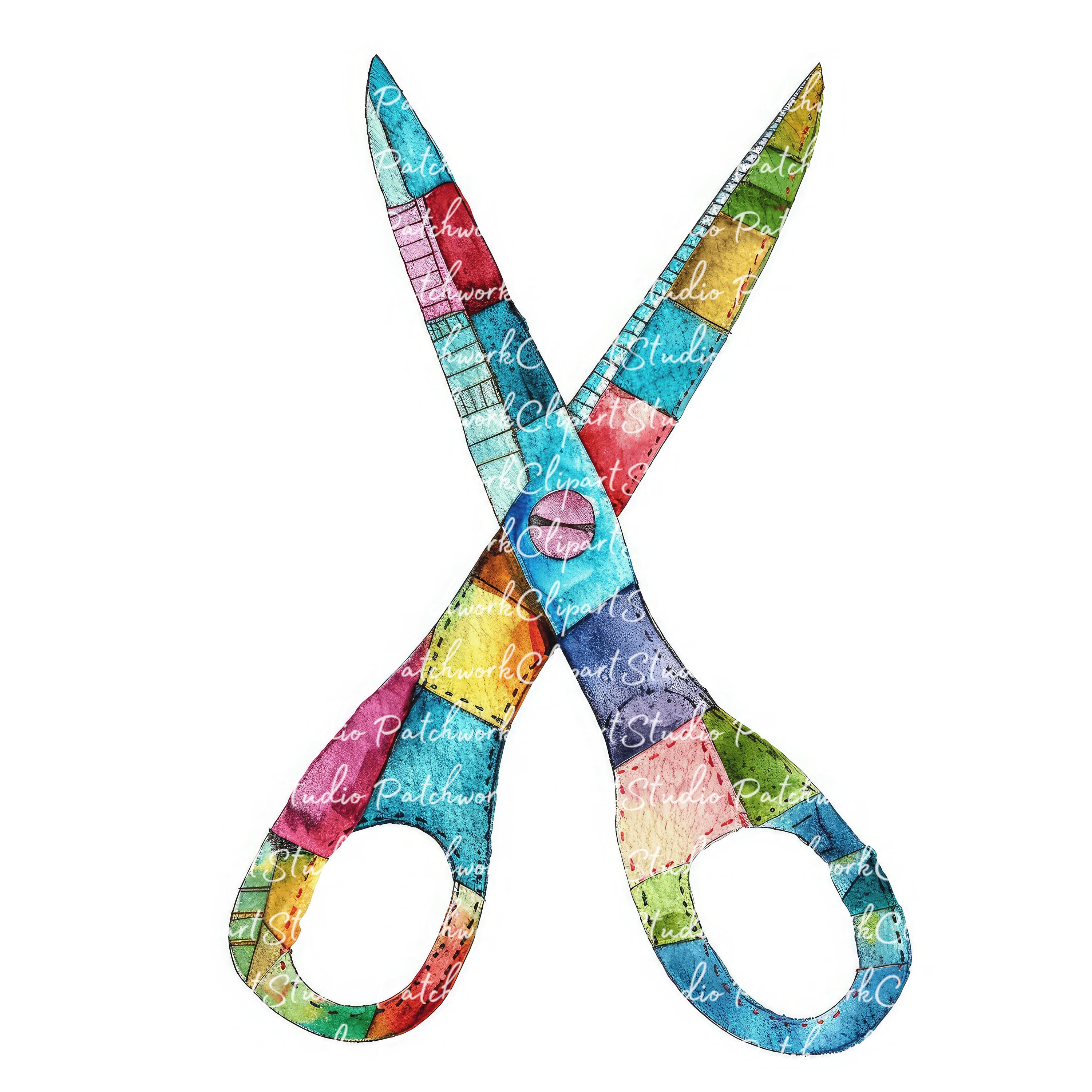 10 Scissors Clipart Bundle, PNG & JPG, Printable Patchwork Scissors ...