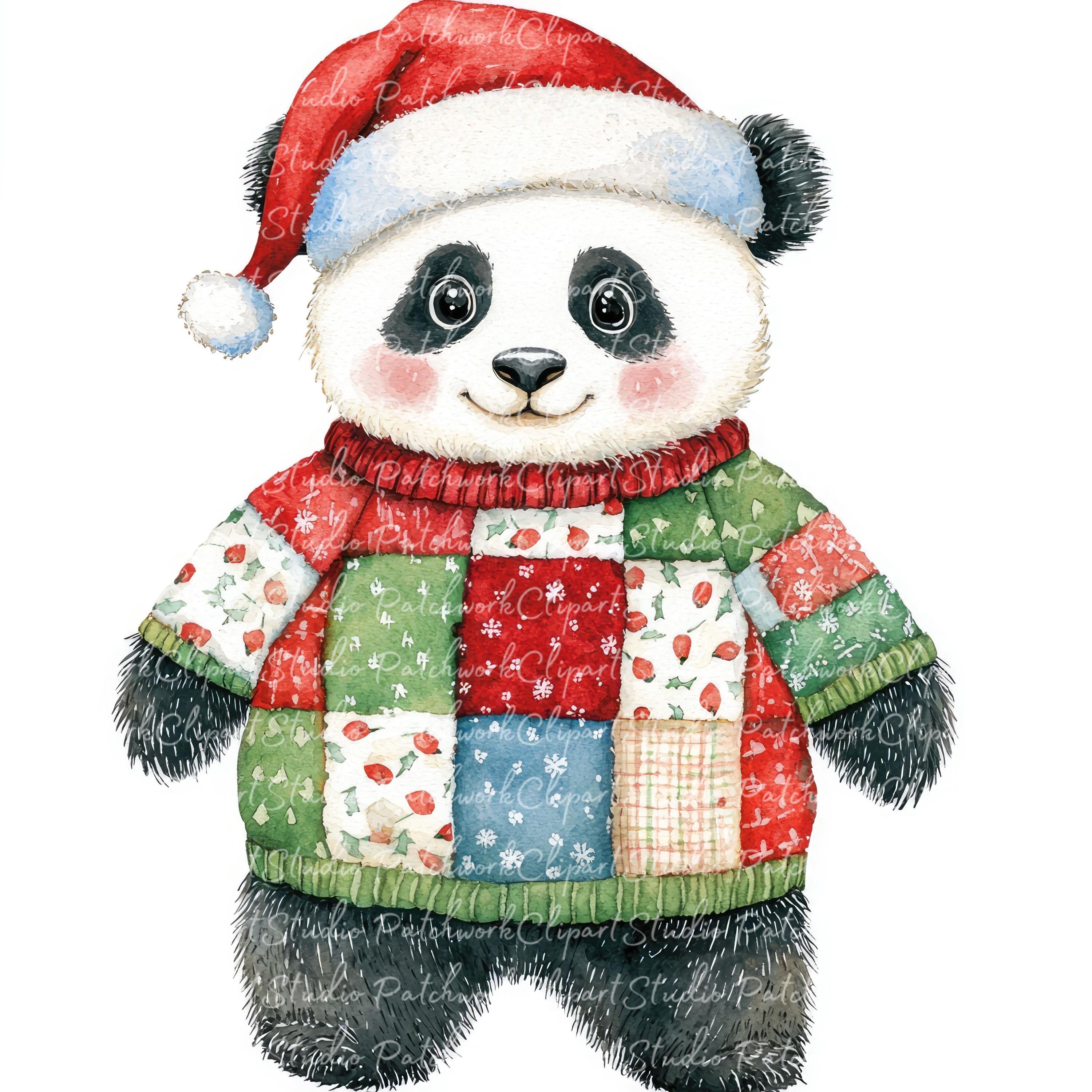 10 Christmas Panda Clipart Bundle, PNG & JPG, Printable Patchwork, XMAS ...