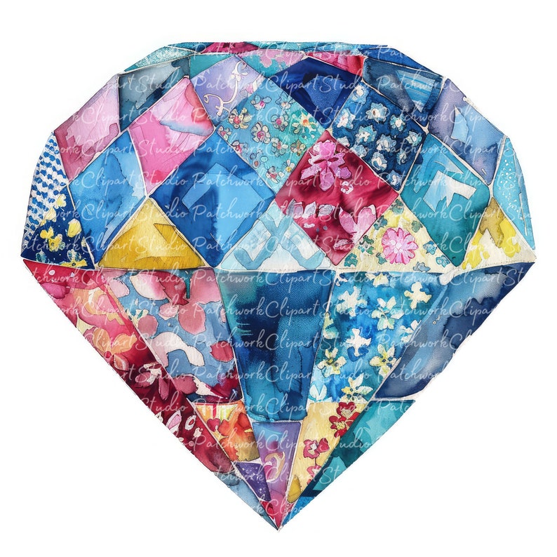 10 Diamonds Clipart Bundle, Printable Patchwork Diamond, Quilted Fabric Illustrations, Digital ...